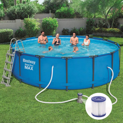 Bestway 15 Ft Steel Pro Round Frame Swimming Pool With Filter Pump ...