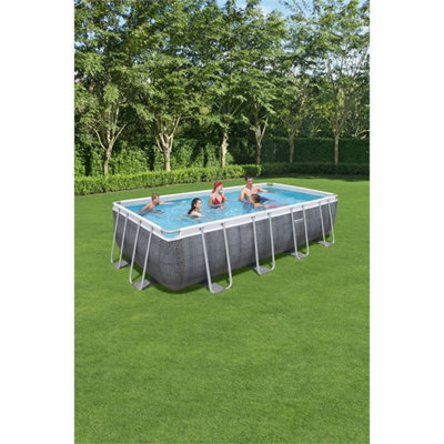 Bestway 18ft x 9ft x 48in Power Steel Rectangle Pool Set