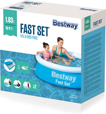 Bestway Fast Set 6 Foot x 20 Inch Round Inflatable Above Ground Outdoor ...