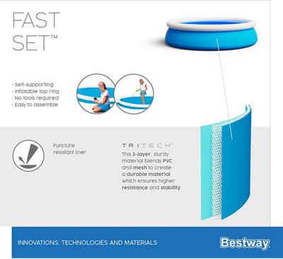 Bestway Fast Set 6 Foot x 20 Inch Round Inflatable Above Ground Outdoor ...
