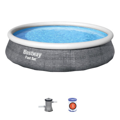 Bestway Fast Set Rattan Inflatable Pool, 13FT Swimming Pool, Blue