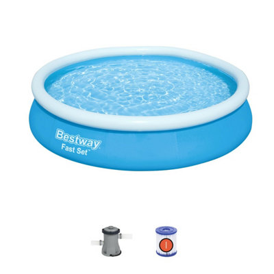 Bestway Fast Set Round Pool Bundle, 12FT Swimming Pool, Blue