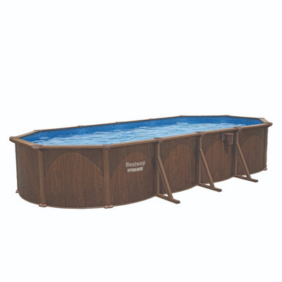 Bestway Hydrium Oval Steel Wall Pool Set, 24FT Swimming Pool, Wood Print