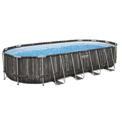 Bestway Power Steel Oval 24ft x 12ft x 52" Above Ground Swimming Pool ...