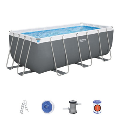 Bestway Power Steel Rectangular Pool Set, 13' x 6'7 Swimming Pool, Grey