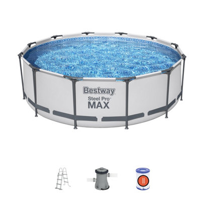 Bestway Steel Pro Max Round Pool Set, 12FT Swimming Pool, White