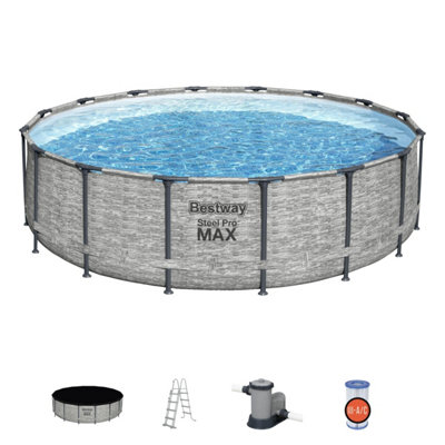 Bestway Steel Pro Max Stone Pool Set, 16FT Swimming Pool, Stone