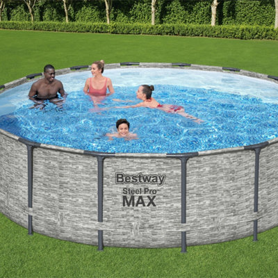 Bestway Steel Pro Max Stone Pool Set, 16FT Swimming Pool, Stone