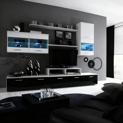 BETA Living Room Wall Unit with LED Lighting Modern TV Cabinet Display ...