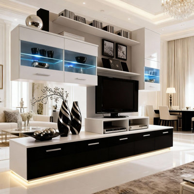 BETA Living Room Wall Unit with LED Lighting Modern TV Cabinet Display ...