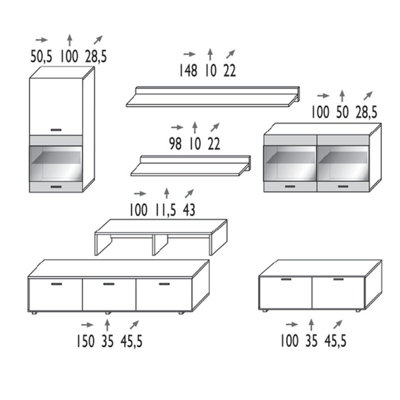 BETA Living Room Wall Unit with LED Lighting Modern TV Cabinet Display ...