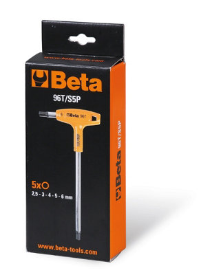 Beta Tools 96T S5P Orange Hexagon Offset Key 5-Piece Wrench with Handle