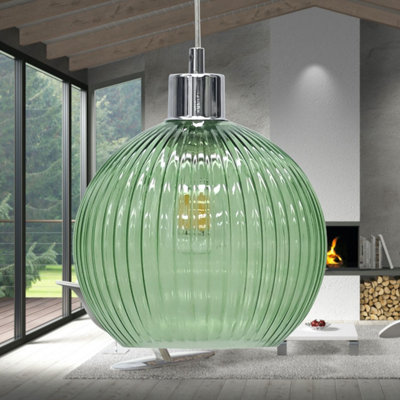 BETCHLEY - GREEN RIBBED GLASS GLOBE EASY FIT PENDANT SHADE