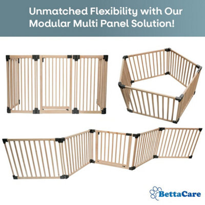 BETTACARE WOODEN MULTI PANEL FLEXIBLE PET BARRIER, NATURAL WOOD, UP TO ...