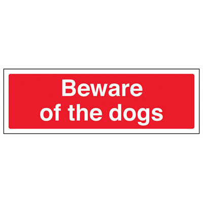 Beware Of The Dogs Red Warning Sign - Adhesive Vinyl - 300x100mm (x3)