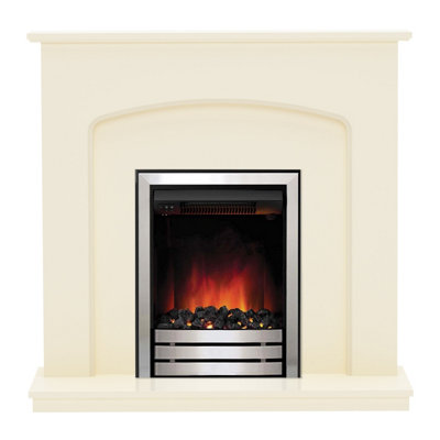 Bewley Ivory Timber Electric Fireplace with Chrome Inset Fire
