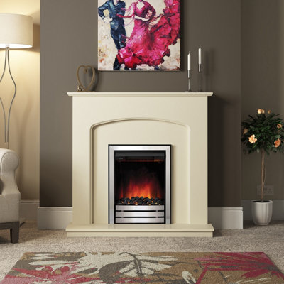 Bewley Ivory Timber Electric Fireplace with Chrome Inset Fire