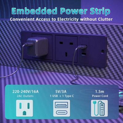 BEXEVUE Black LED Computer Desk with Power Outlets, 120x50cm Gaming ...