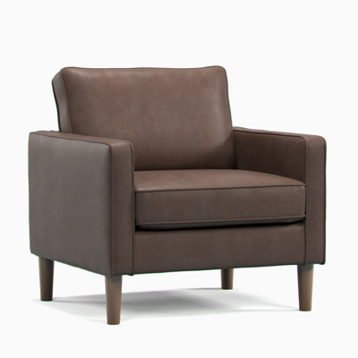 Bexhill Brown Faux Leather Boxed Arm Single Seater Armchair