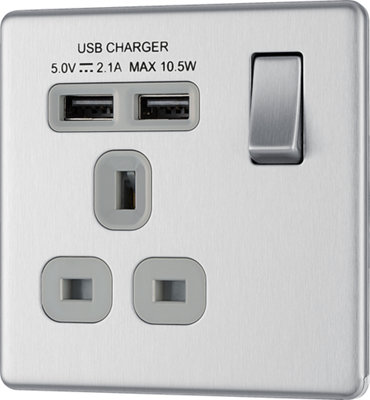 BG Electrical FBS21U2G Nexus Screwless Flat-Plate Single Switched Plug ...