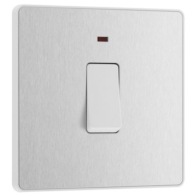 BG Evolve 20A Double Pole Single Wall Switch with LED, Brushed Steel