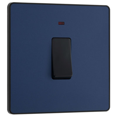 BG Evolve 20A Double Pole Single Wall Switch with LED, Matt Blue