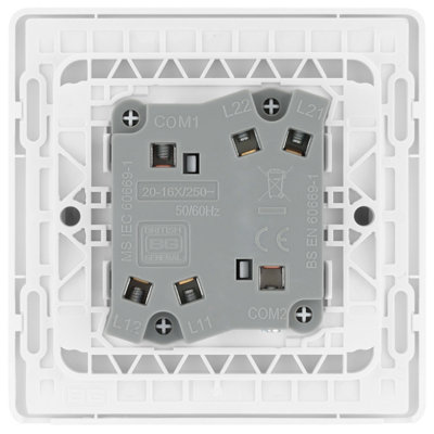 BG Evolve 20A Double Wall Light Switch, Wide Rocker, Pearlescent White