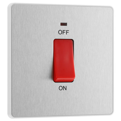 BG Evolve 45A Double Pole Cooker Switch & LED, Brushed Steel