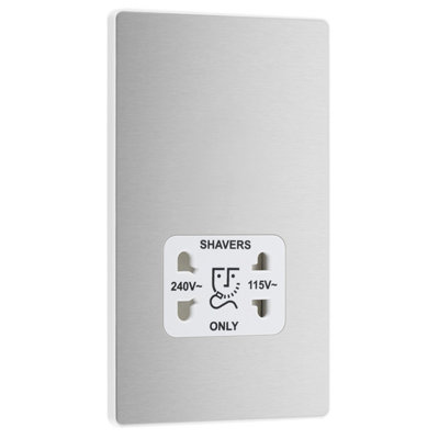 BG Evolve Screwless Shaver Socket, Dual Voltage 115/240V Brushed Steel