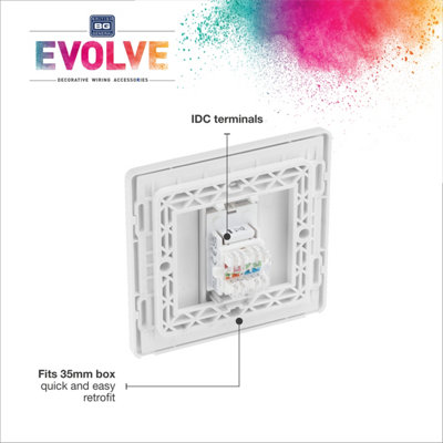 BG Evolve Single RJ45 Cat 6 Outlet Ethernet Socket Pearl White - PCDCLRJ451W