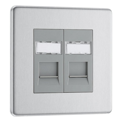 BG Flat Plate Brushed Steel Rj45 Data Skt 2G - FBSRJ452 | DIY at B&Q