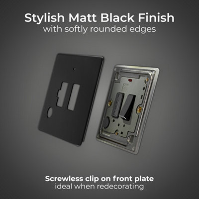 BG Flatplate Switched FCU with LED and Flex Outlet, Matt Black
