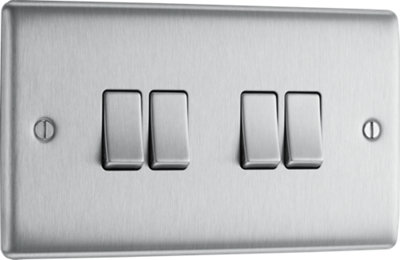 BG NBS44 Nexus Metal Brushed Steel 4 Gang 10A 10AX 2 Way Plate Switch