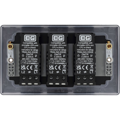 BG Nexus Metal 200W Triple Wall Dimmer Switch, 2 Way, Matt Black