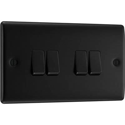 BG Nexus Metal 20A Quadruple Wall Light Switch, 2 Way, Matt Black