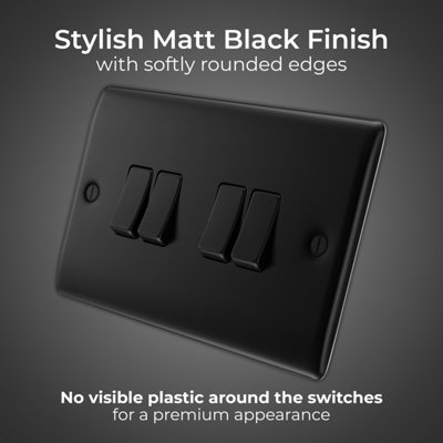 BG Nexus Metal 20A Quadruple Wall Light Switch, 2 Way, Matt Black