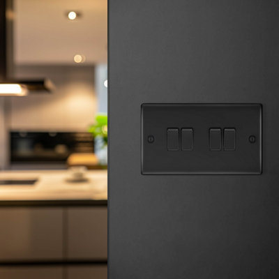 BG Nexus Metal 20A Quadruple Wall Light Switch, 2 Way, Matt Black