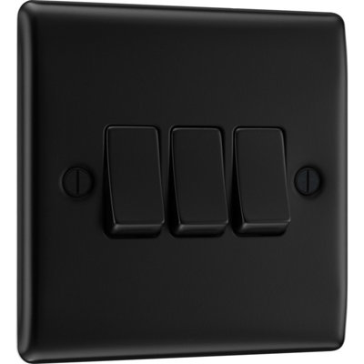 BG Nexus Metal 20A Triple Wall Light Switch, 2 Way, Matt Black