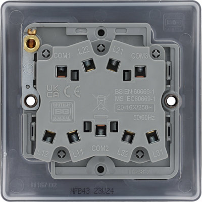 BG Nexus Metal 20A Triple Wall Light Switch, 2 Way, Matt Black