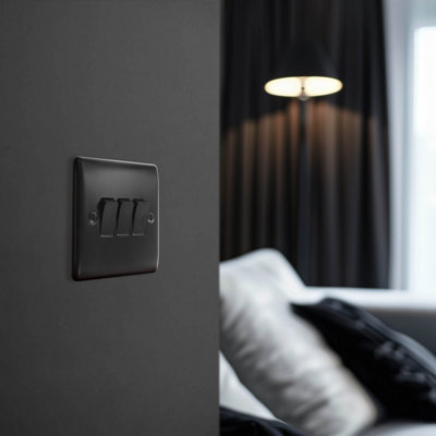 BG Nexus Metal 20A Triple Wall Light Switch, 2 Way, Matt Black