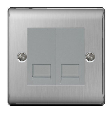BG Nexus Metal Brushed Steel 2 Gang RJ11 Broadband Socket - NBSRJ112 at B&Q