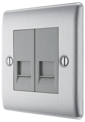 BG Nexus Metal Brushed Steel 2 Gang RJ11 Broadband Socket - NBSRJ112