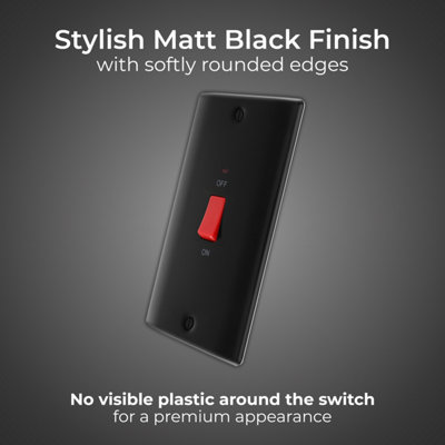 BG Nexus Metal Large 45A Double Pole Cooker Switch & LED Matt Black