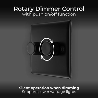 BG Nexus Metal Matt Black 200W Double Dimmer Switch, 2-Way Push On/Off ...