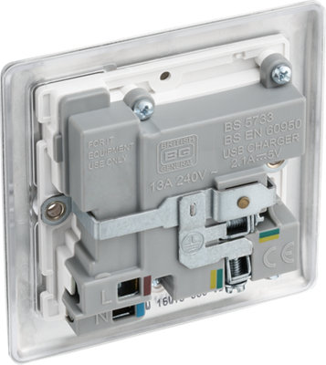 BG Nexus Metal Single 1 Gang Plug Socket with 2 x USB Outlet White ...
