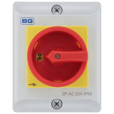 BG Rotary Isolator Switch 2 Pole Padlockable Handle IP65 Rated 20A