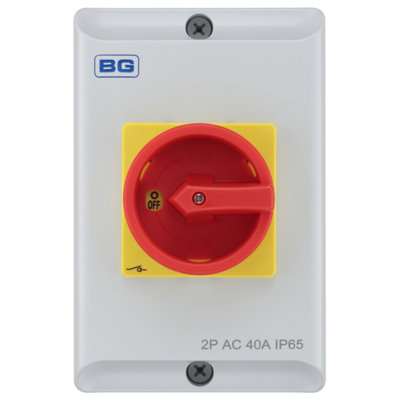 BG Rotary Isolator Switch 2 Pole Padlockable Handle IP65 Rated 40A
