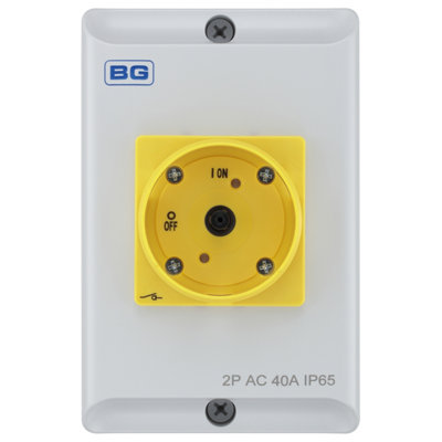 BG Rotary Isolator Switch 2 Pole Padlockable Handle IP65 Rated 40A