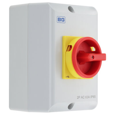BG Rotary Isolator Switch 2 Pole Padlockable Handle IP65 Rated 63A