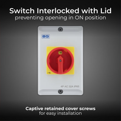 BG Rotary Isolator Switch 4 Pole Padlockable Handle IP65 Rated 44A